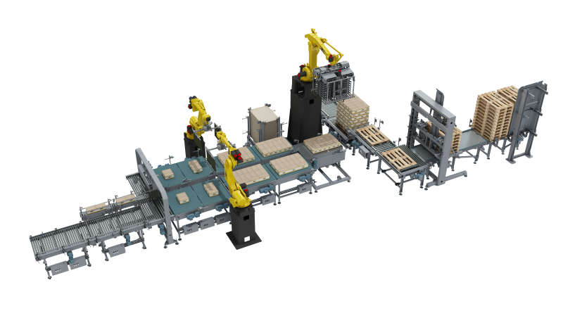 Flexible and fast palletizing system with complete layer fork gripper